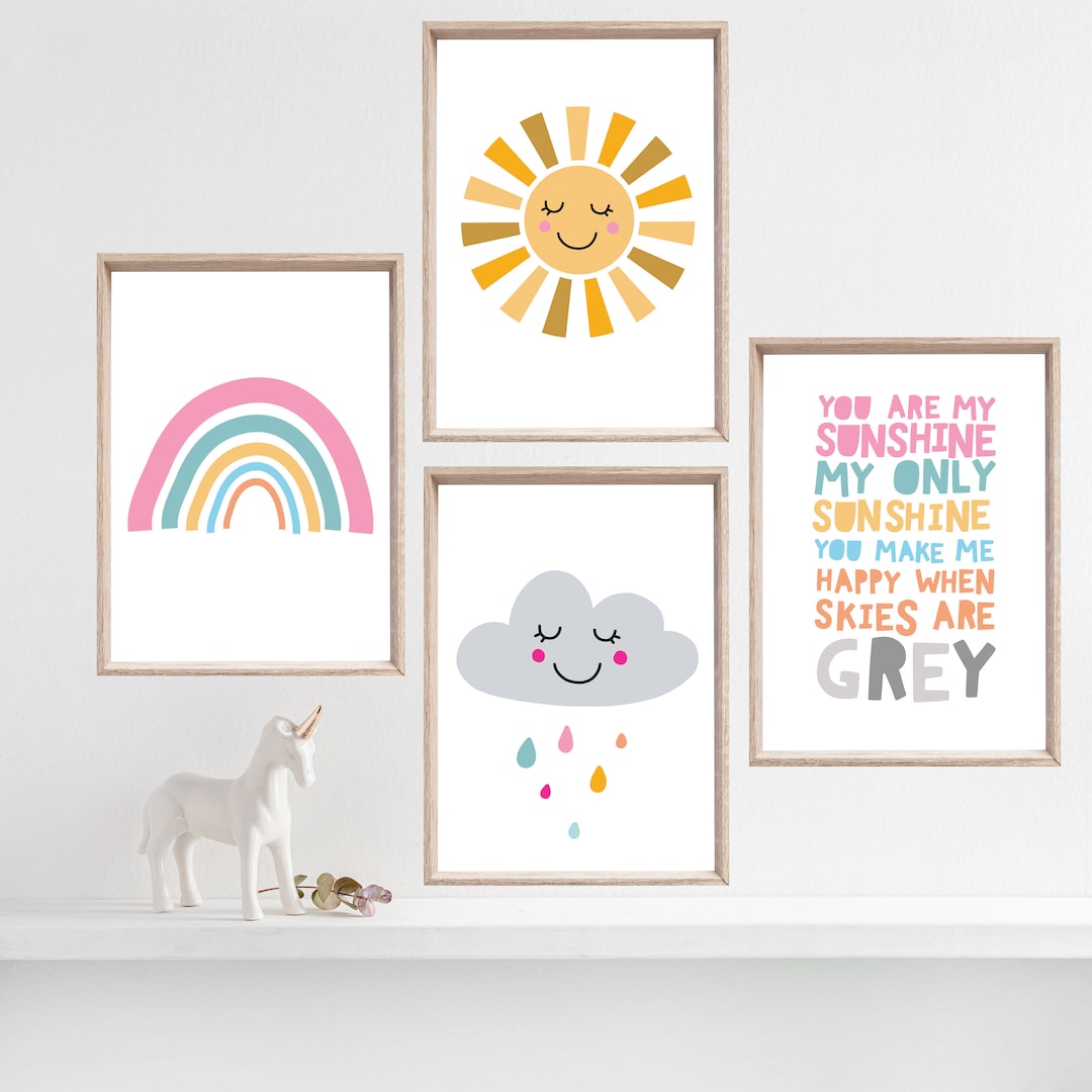 Set of 4, You Are My Sunshine Prints, Pastel Rainbow Prints, Weather ...