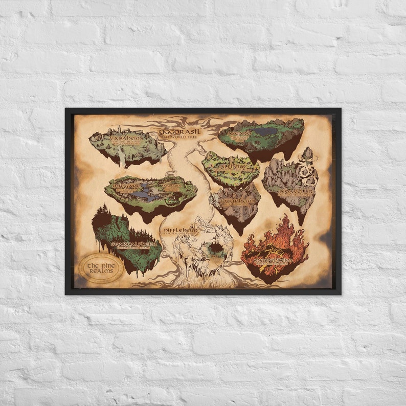 Map of Yggdrasil Print, Fantasy Map, the Nine Realms, Asgard Map ...