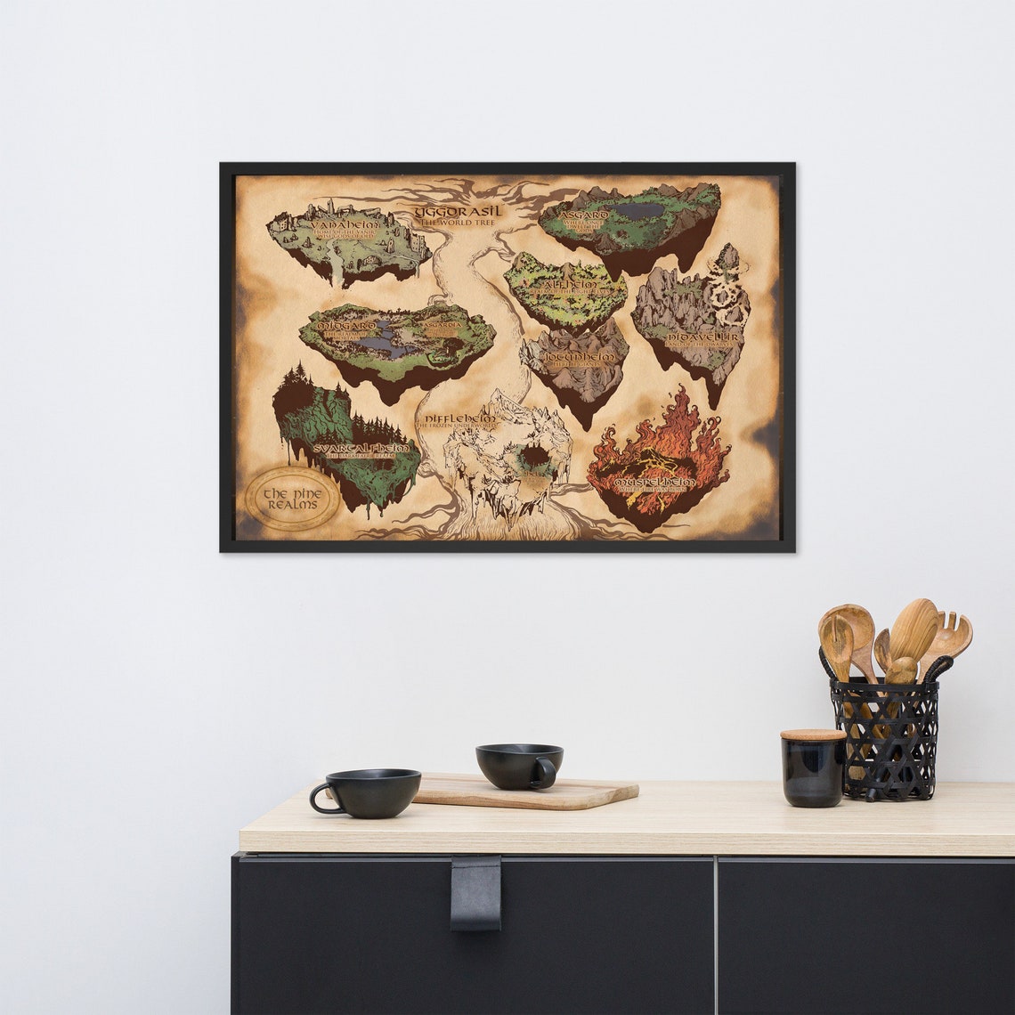 Map of Yggdrasil Print, Fantasy Map, the Nine Realms, Asgard Map ...