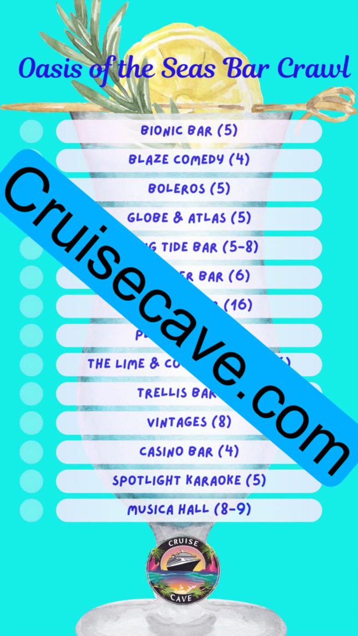 Oasis of the Seas Bar Crawl Checklist PDF - Etsy