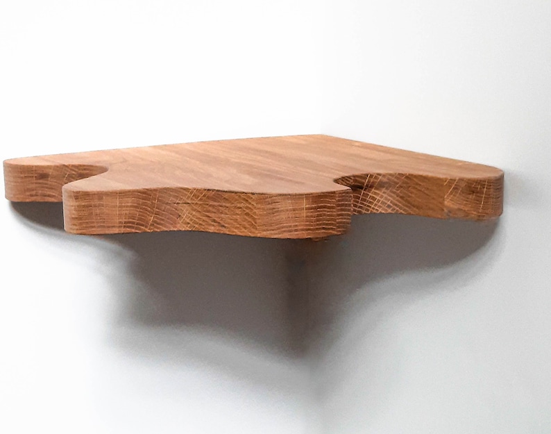 Deep Wall Corner Shelf – 18" Floating Oak Corner Shelf, Wavy or ...