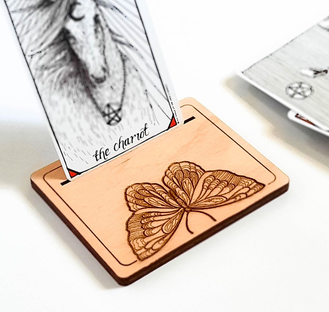 Wooden Tarot Card Display Stand With Butterfly Design - Single Card ...