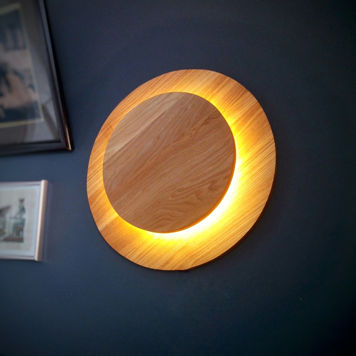 Round Wall Lamp MOON Wood Sconce Led Wall Lighting Minimalist | Etsy