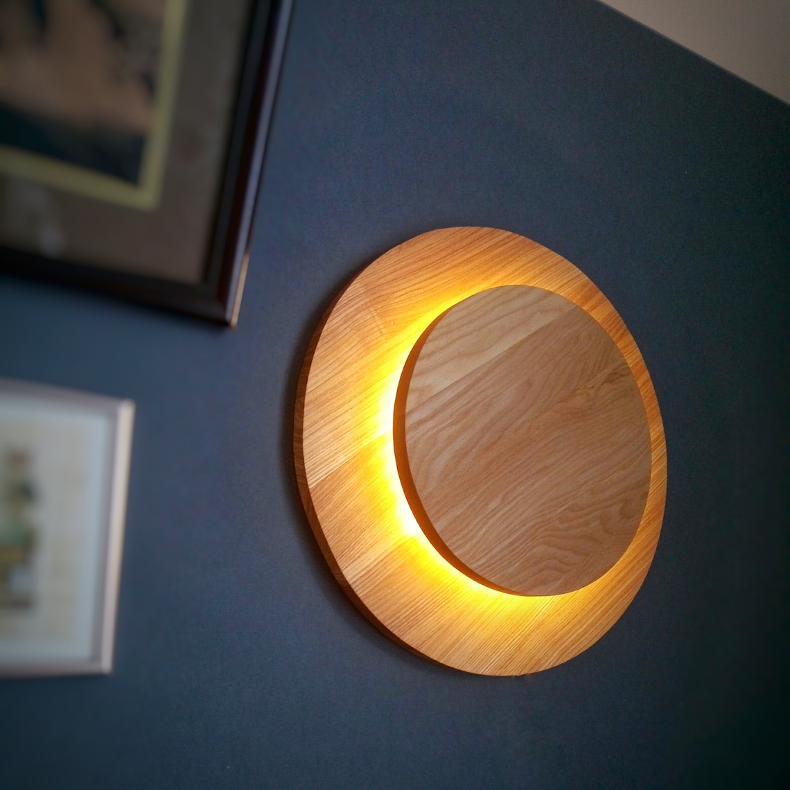 Round Wall Lamp MOON Wood Sconce Led Wall Lighting Minimalist | Etsy