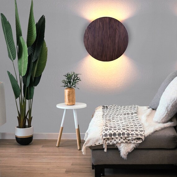 Up Down Light Round Wood Sconce Led Wall Lighting Plug in Wall - Etsy
