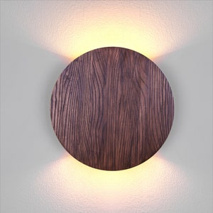 Up Down Light Round Wood Sconce Led Wall Lighting Plug in Wall - Etsy