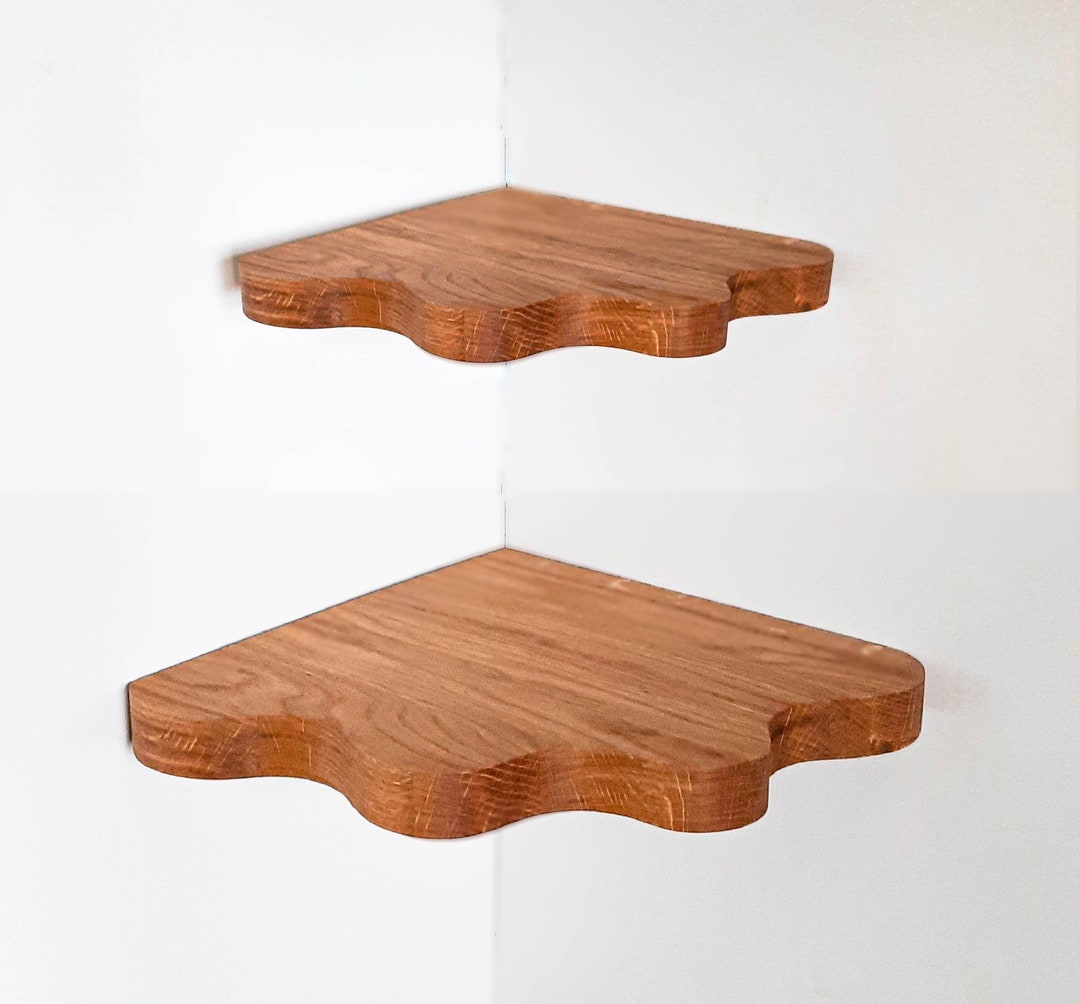 Big OAK Corner Shelf. Wavy Wood Floating Corner Shelves. Room Decor ...