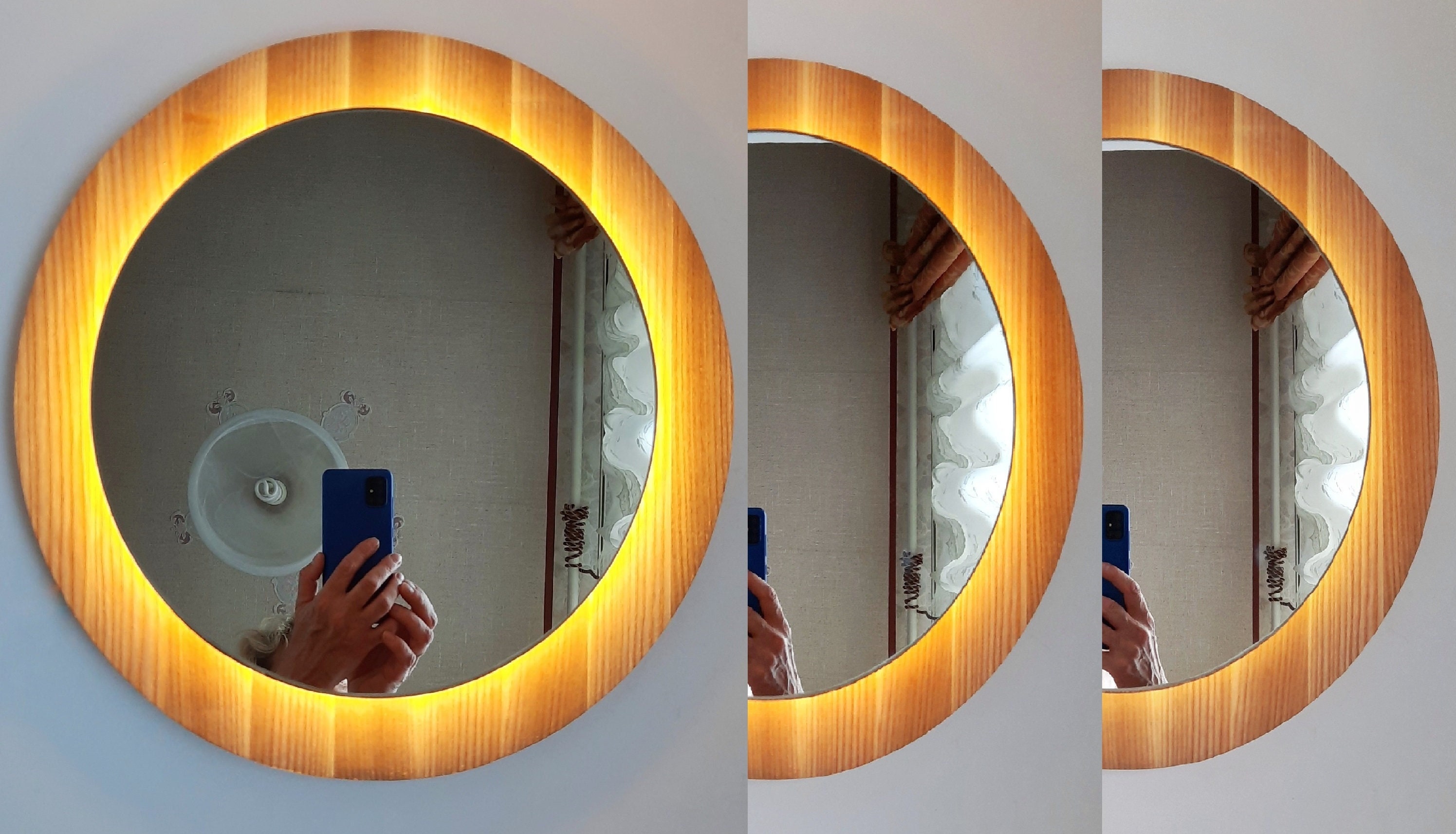 Round LED Mirror Wood Circle Mirror With Lights Aesthetic Mirror ...