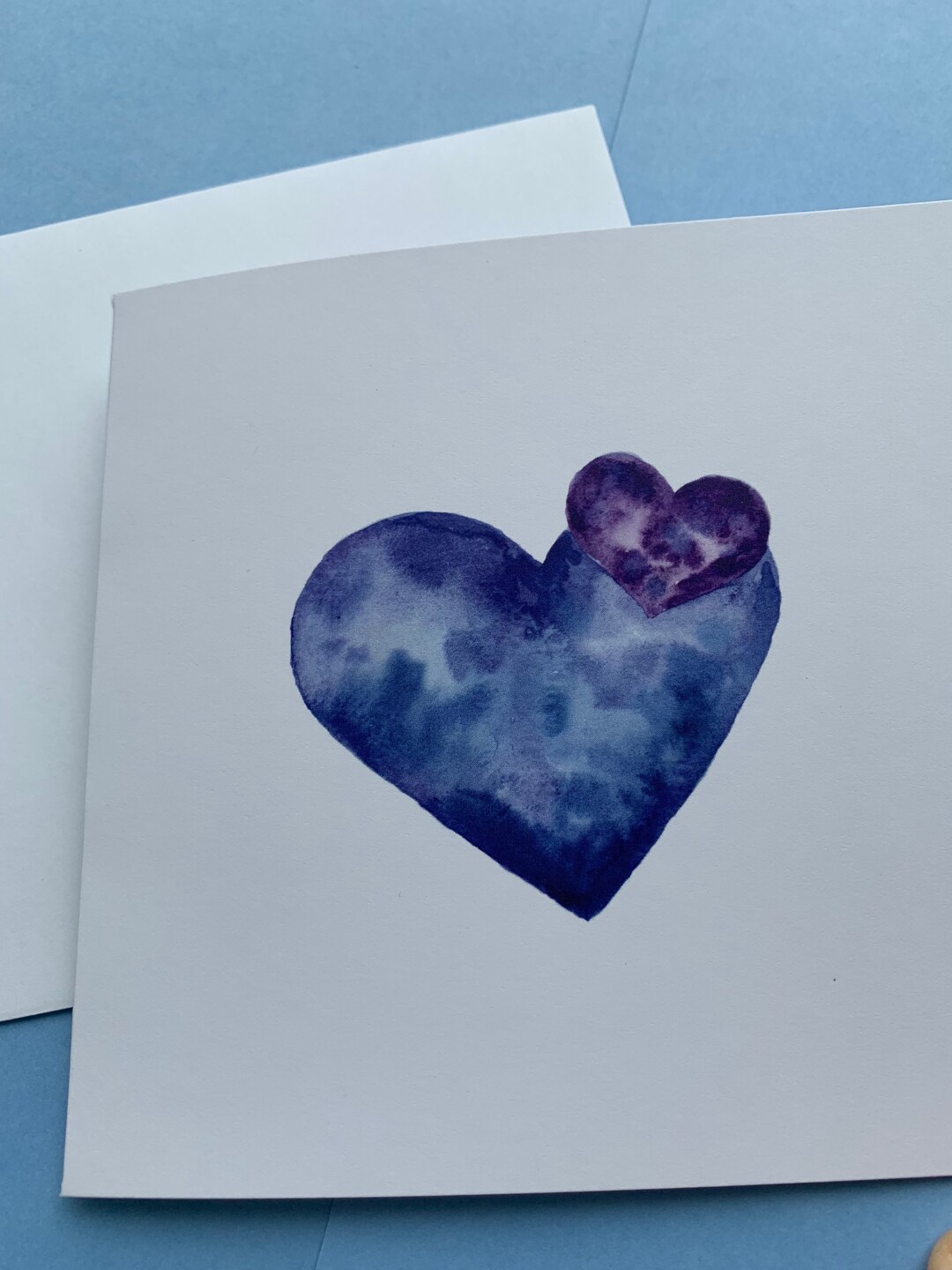 Blue Heart Greeting Card- Watercolor Illustration- Valentine’s Day Card ...