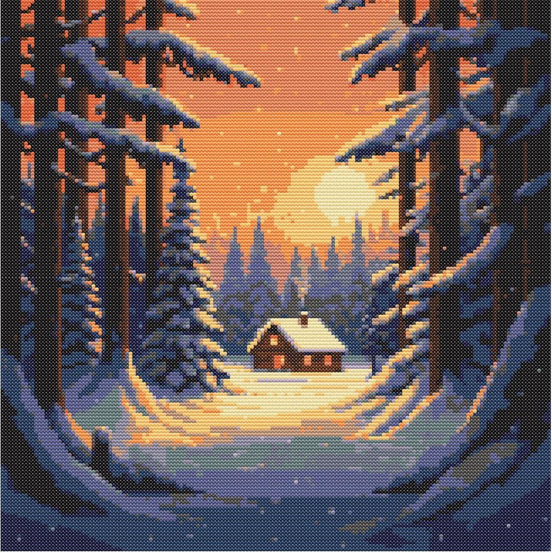 Winter Log Cabin Cross Stitch Pattern PDF, Counted Cross Stitch - Etsy
