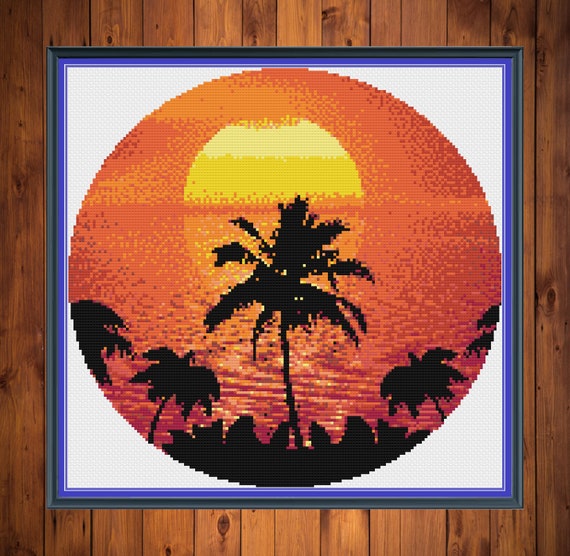 Palm Tree Sunset Cross Stitch Pattern PDF Cross Stitch - Etsy