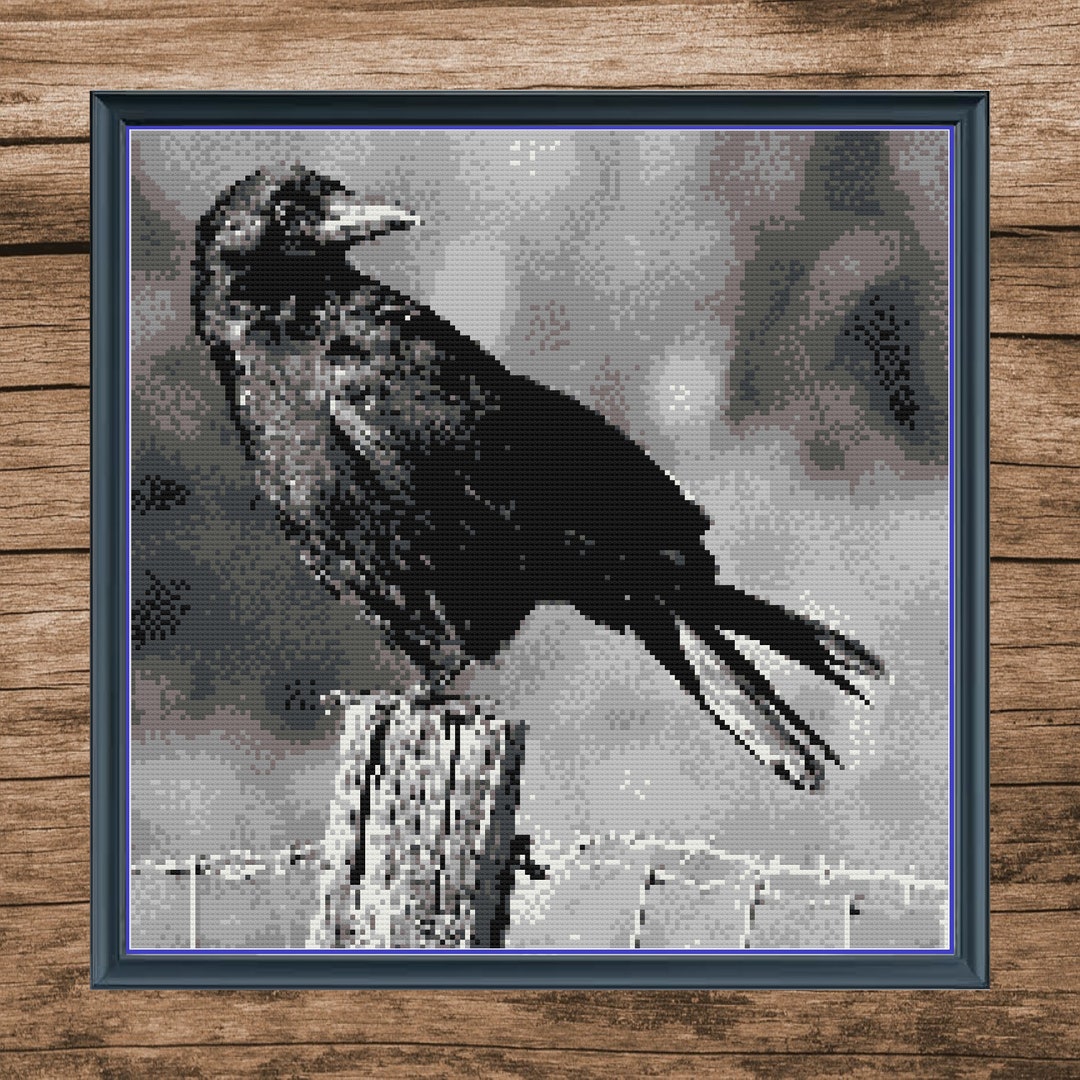 Monochrome Crow Cross Stitch Pattern PDF, Crow Cross Stitch, Simple ...