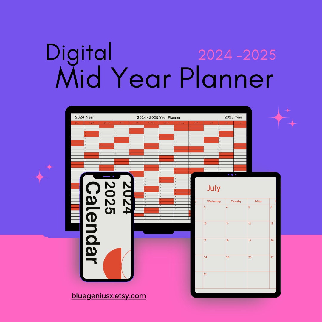 Digital Mid Year Planner 2024-2025 Printable PDF Instant Download ...