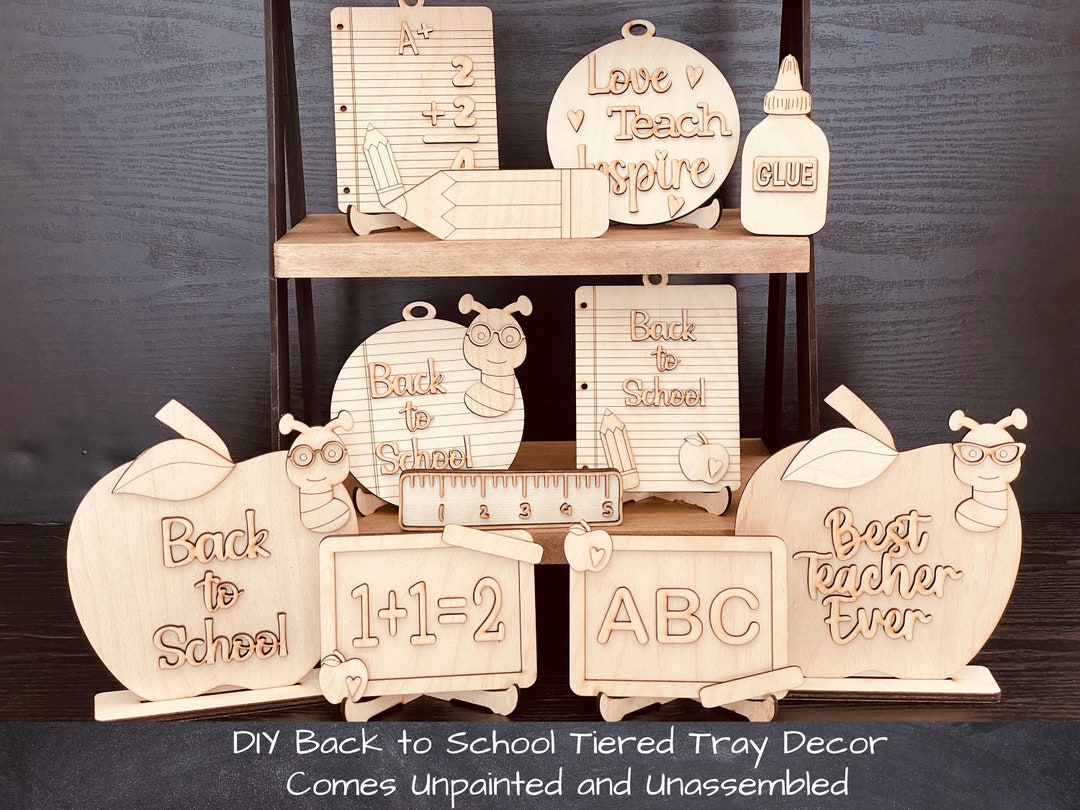 DIY Back to School Tiered Tray Decor, Unfinished Back to School Decor ...