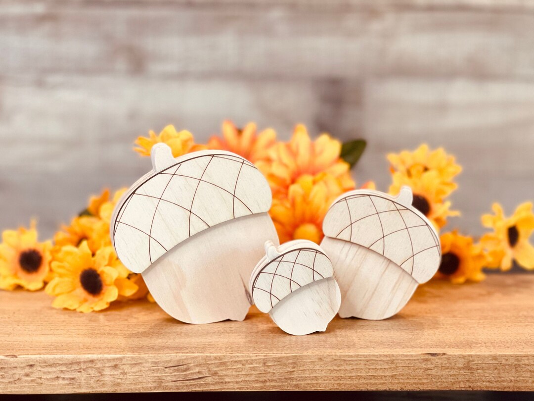 Acorn Shaped Craft Wood, Unfinished Tiered Tray Decor, Chunky Wood ...