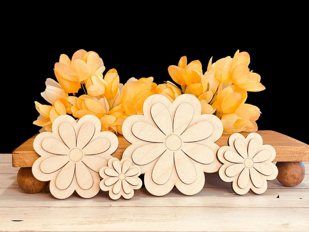 DIY Daisy Craft Wood, 3-pack, Unfinished Spring Tiered Tray Decor ...