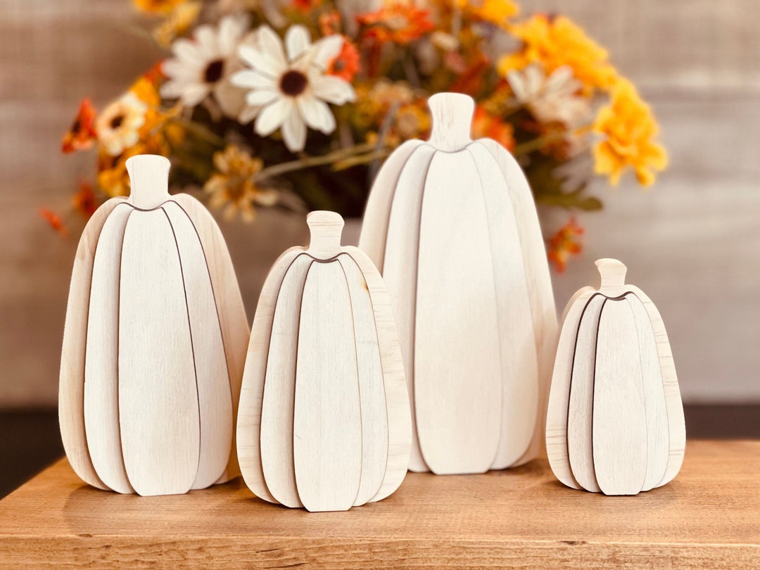 Tall Pumpkin Shaped Craft Wood STACKED, Unfinished Tiered Tray Decor ...
