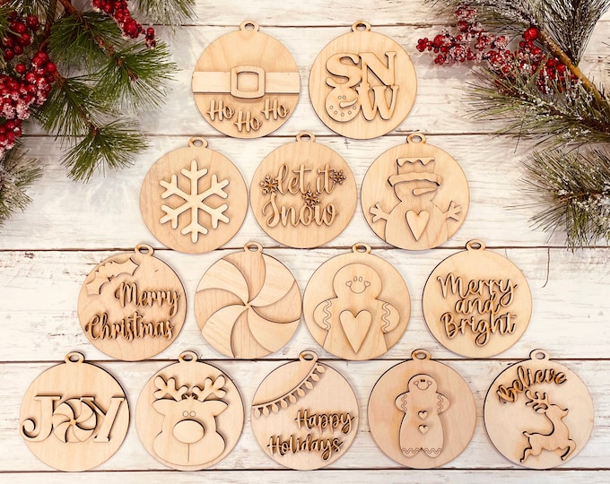 DIY Wood Christmas Ornaments, Unfinished Christmas Ornaments, Ready to ...