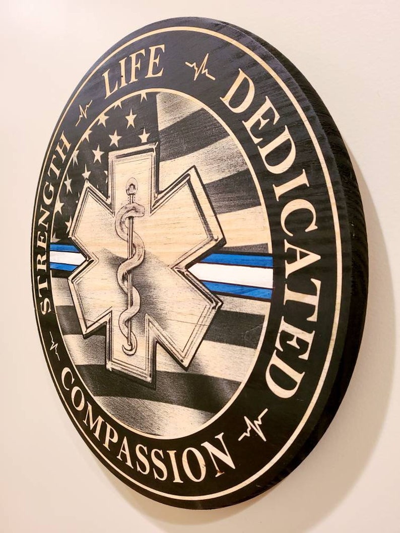 EMS Wood Sign Red Line Fireman Signs Laser Etched - Etsy