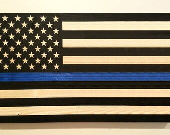 Blue Line Wooden Flag Police Badge Flag Wooden Signs Custom | Etsy