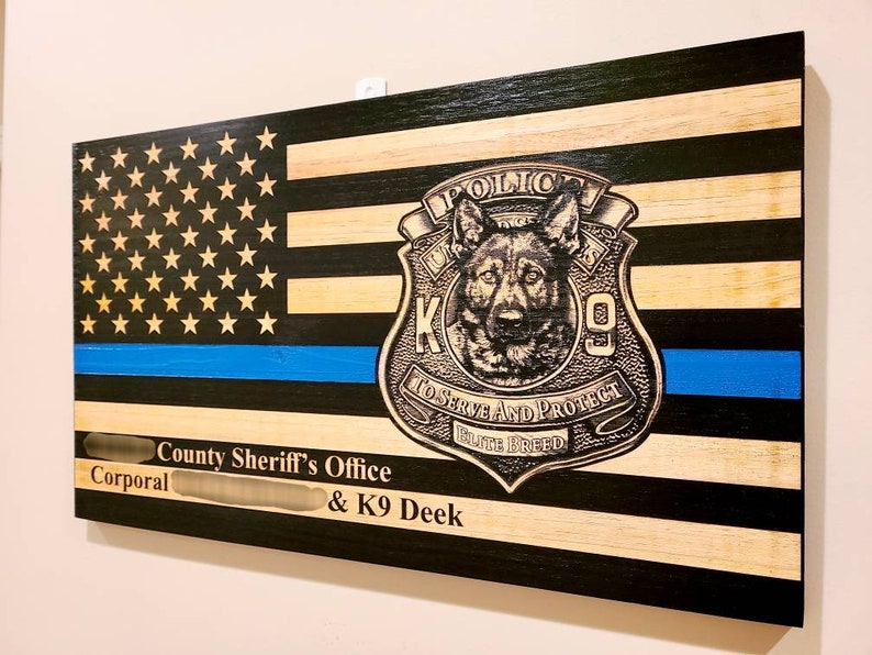 K9 American Flag Blue Line Wooden Flag Police Badge Flag - Etsy