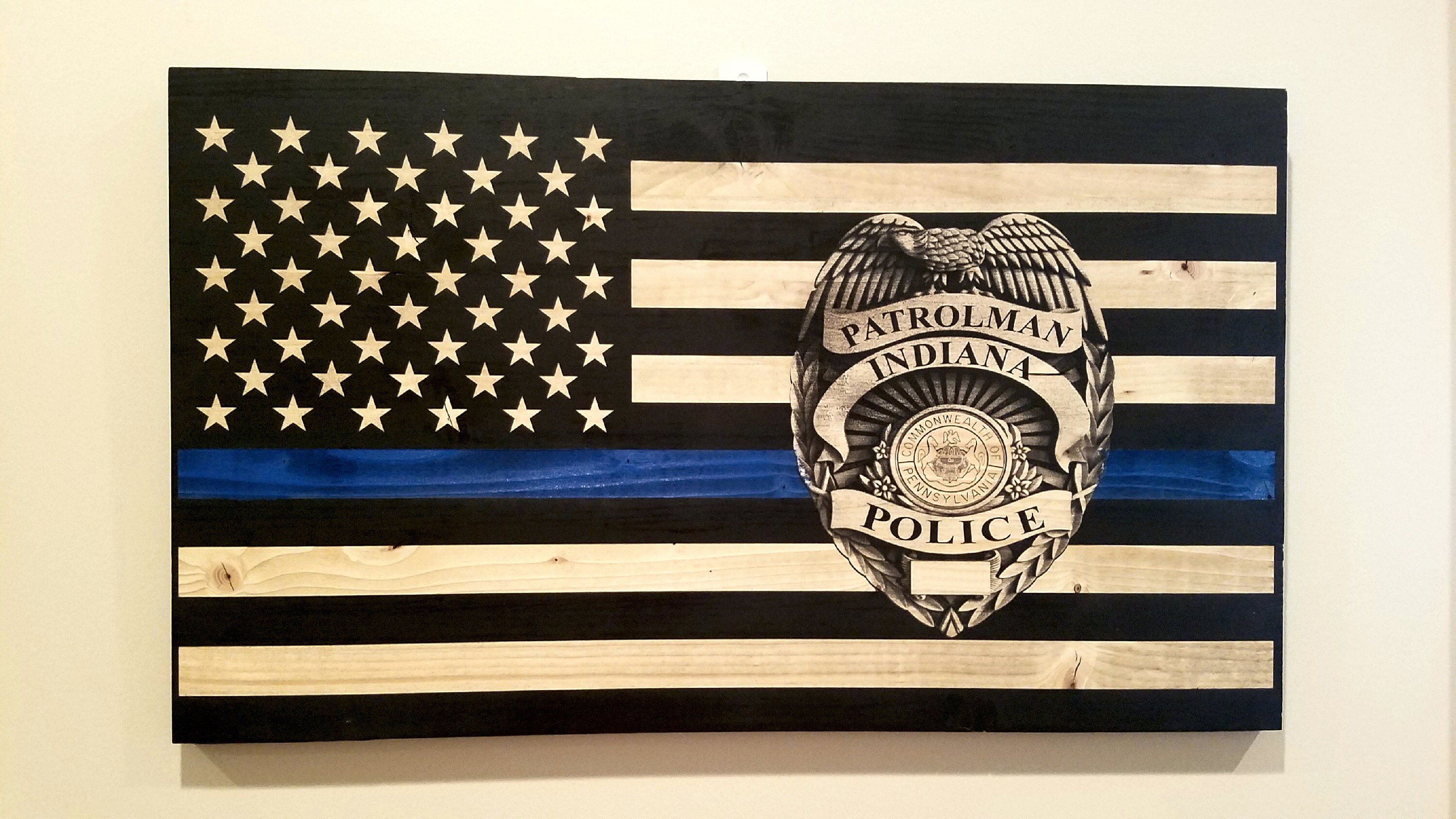 Blue Line Wooden Flag Police Badge Flag Wooden Signs Custom | Etsy