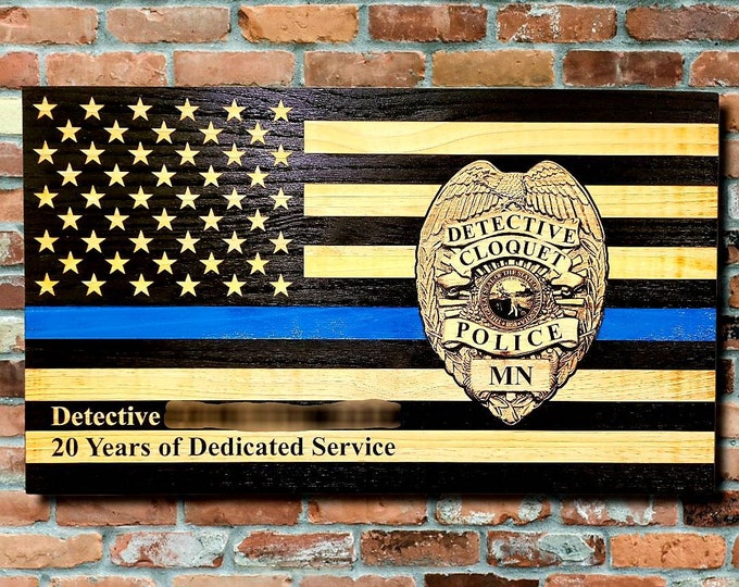 Blue Line Wooden Flag, Police Badge Flag, Wooden Signs, Custom Sign ...