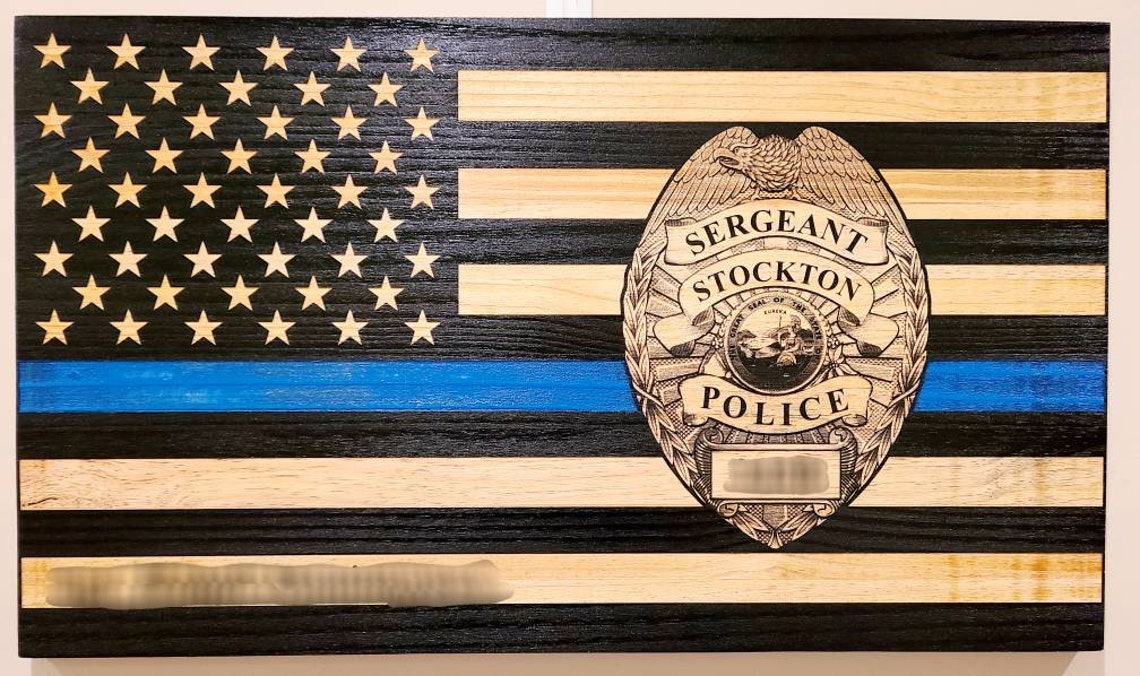 Blue Line Wooden Flag Police Badge Flag Wooden Signs Custom | Etsy