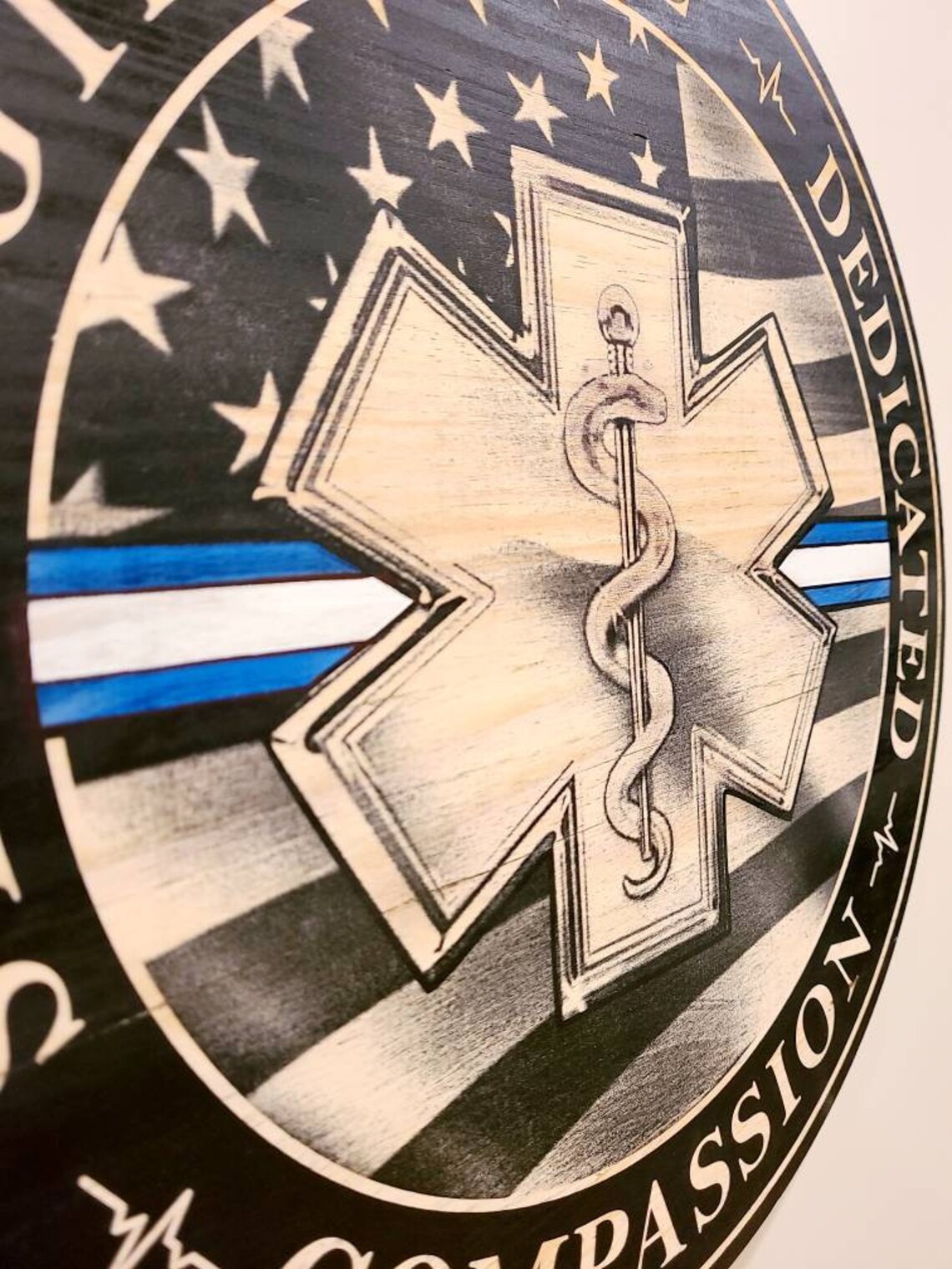 EMS Wood Sign Red Line Fireman Signs Laser Etched - Etsy