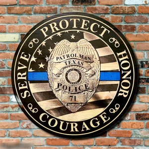 Law Enforcement Wood Sign, Laser Etched, 17.5" X 17.5" Round, Custom ...