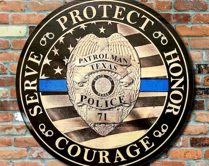 Law Enforcement Wood Sign, Laser Etched, 17.5" X 17.5" Round, Custom ...
