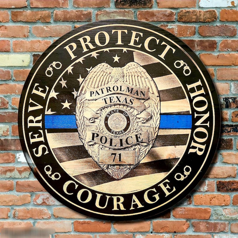 Law Enforcement Wood Sign, Laser Etched, 17.5" X 17.5" Round, Custom ...