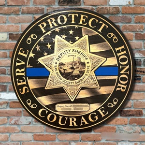 Law Enforcement Wood Sign, Laser Etched, 17.5" X 17.5" Round, Custom ...