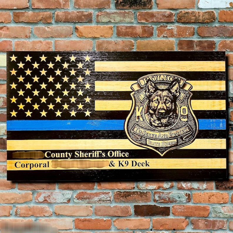 K9 American Flag Blue Line Wooden Flag Police Badge Flag - Etsy
