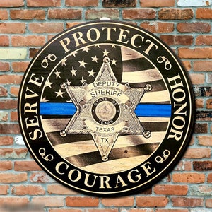 Law Enforcement Wood Sign, Laser Etched, 17.5" X 17.5" Round, Custom ...