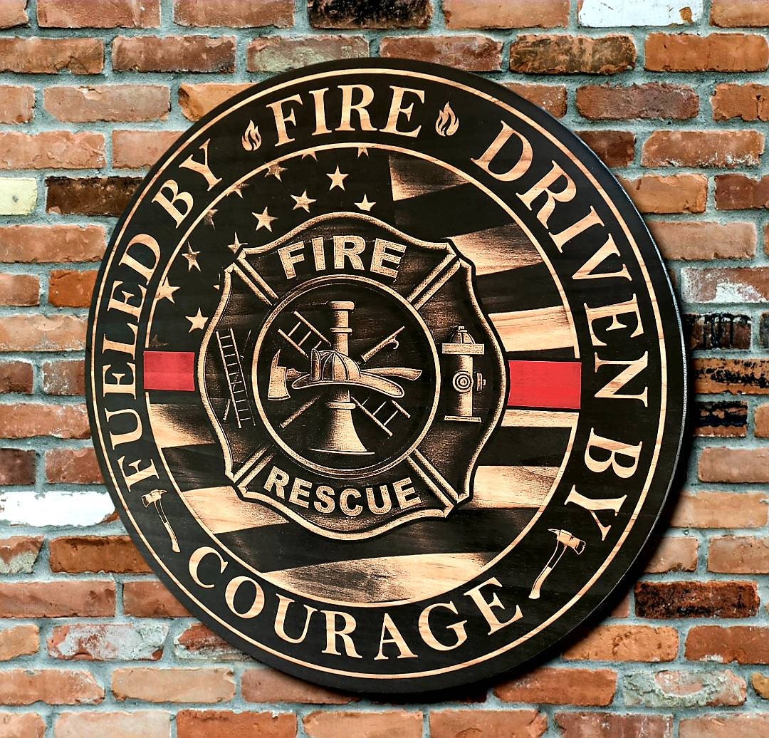 Firefighter Wood Sign,, Red Line, Fireman Signs, Laser Etched, 17.5" X ...