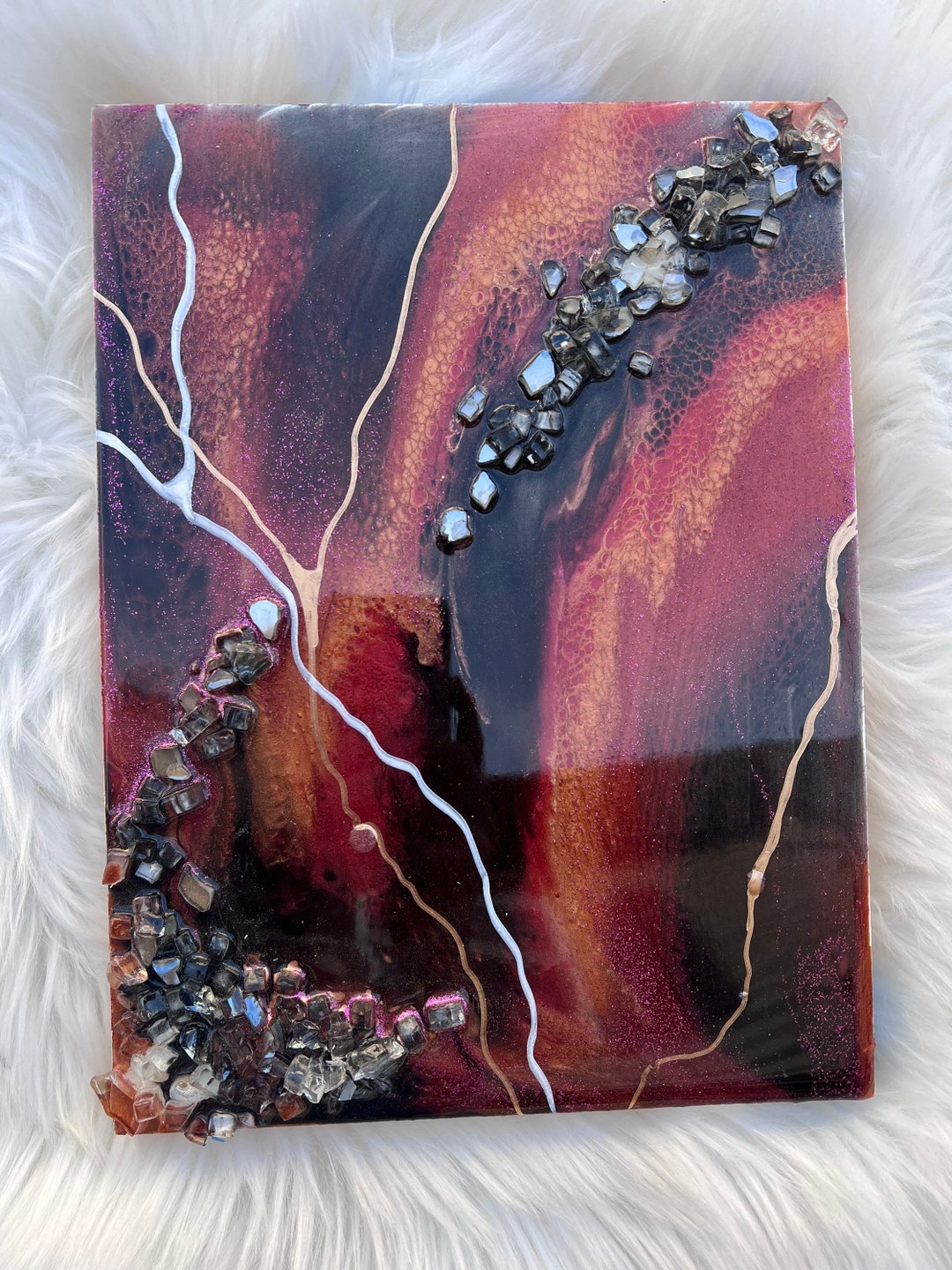 Geode Resin Crystal Art / Black Copper and Red Tones With Some - Etsy