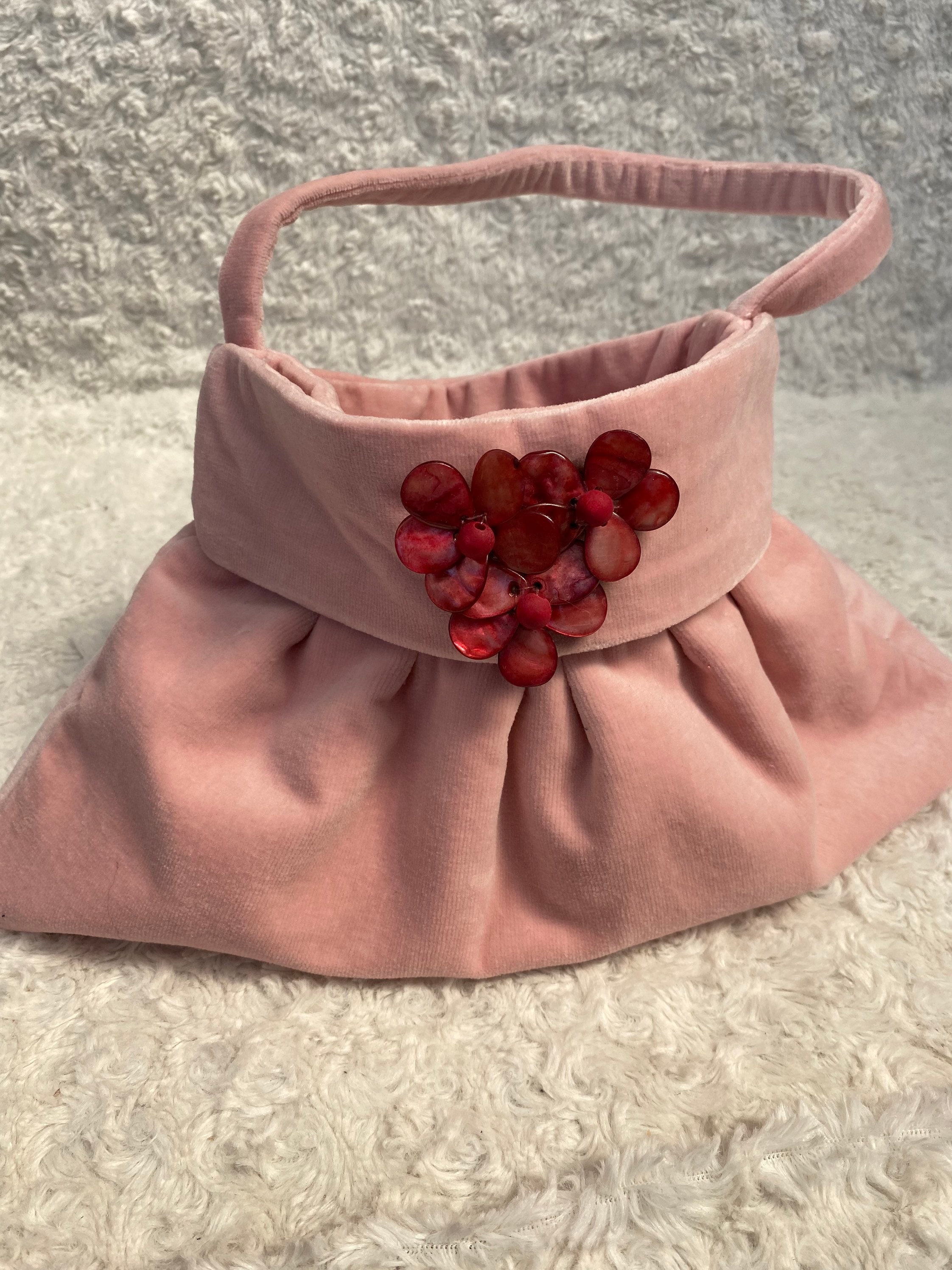 Pink velvet handbag with flower detail | Etsy