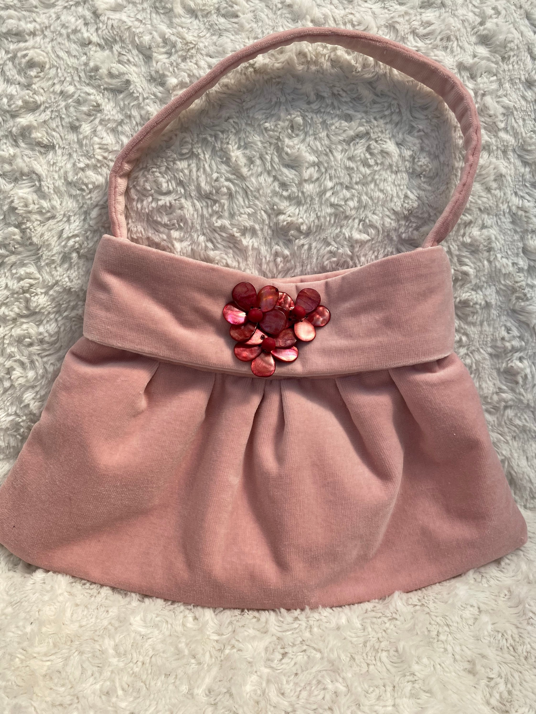 Pink velvet handbag with flower detail | Etsy