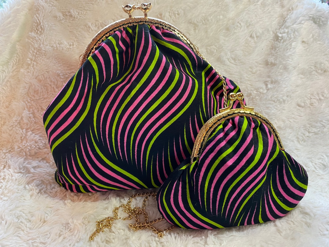 African Print Handbag and Purse in Black, Pink and Green - Etsy