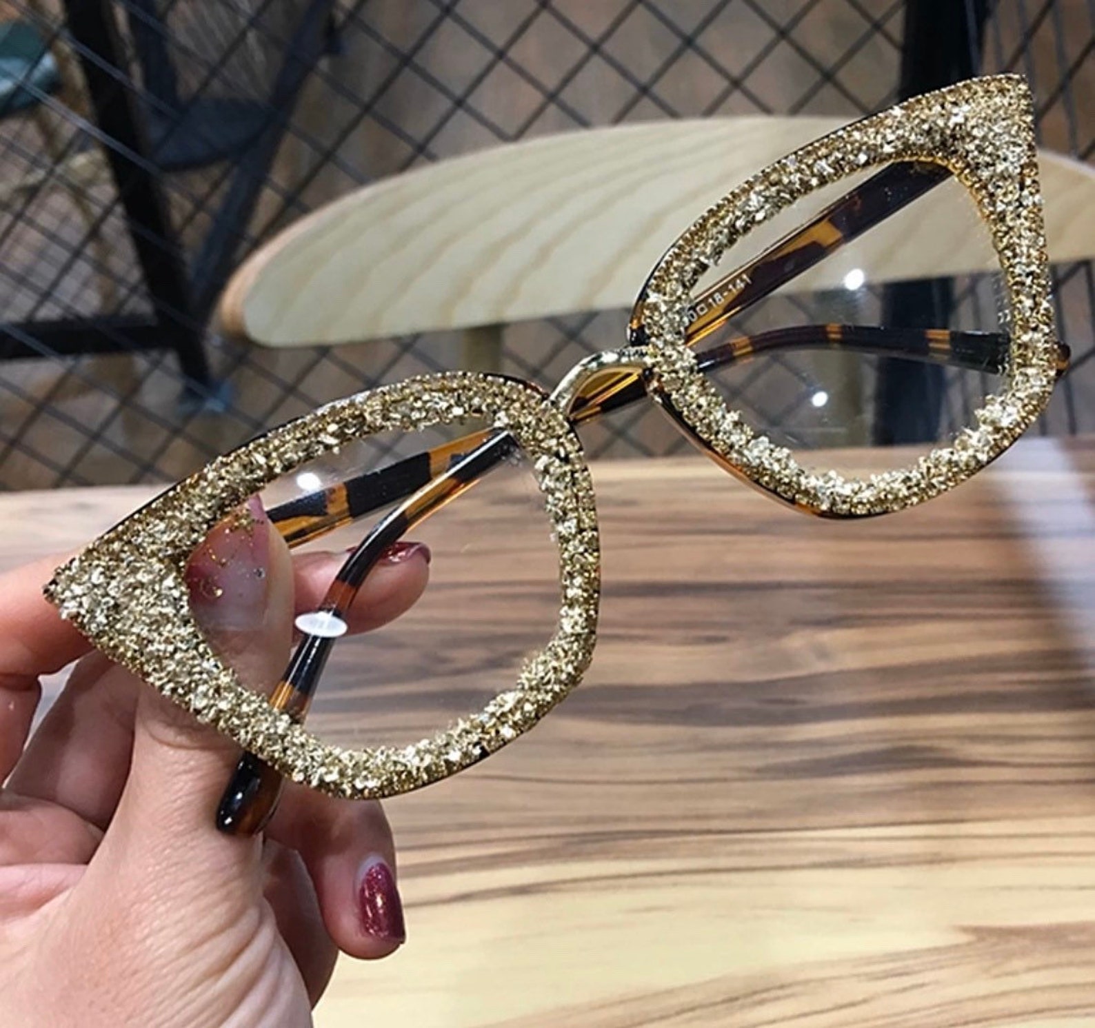 Oversized Cat Eye Rhinestone Glasses With Blue Light Blocking Etsy