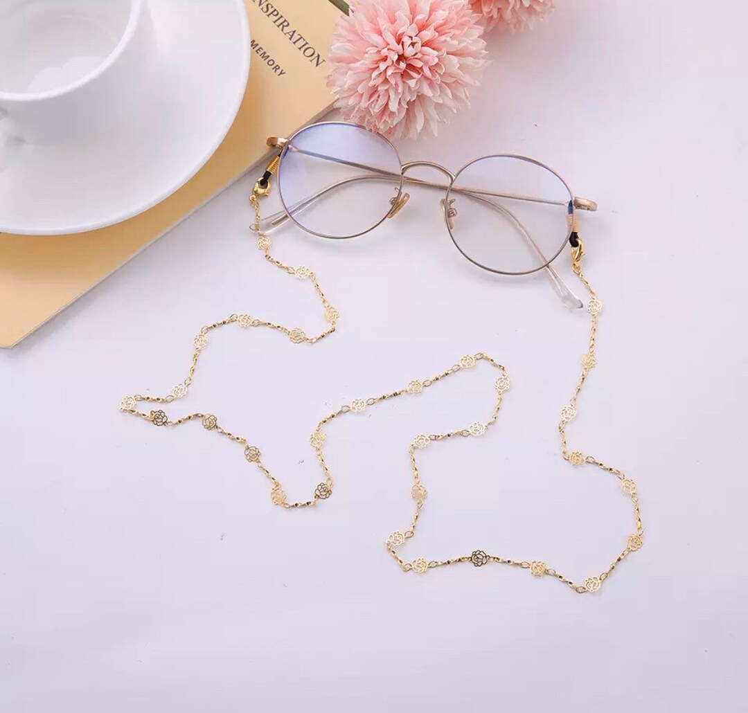 Boho Rose Hipster Gold Eyeglasses Chain, Rose Gold Glasses Chain ...