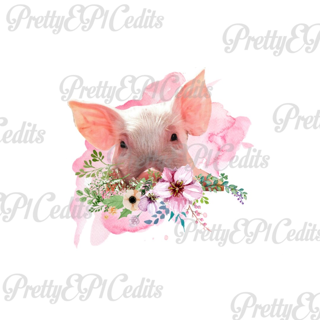 Peek a Boo Piggy, Pink Pig, Floral, Watercolor, Printable Digital Image ...