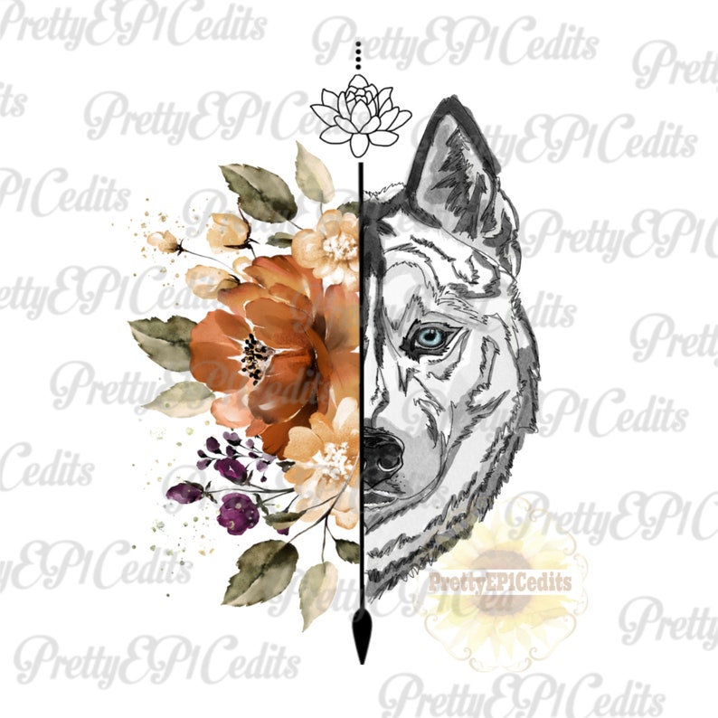 Half Face Husky Siberian Husky Dog With Flowers Half Dog - Etsy