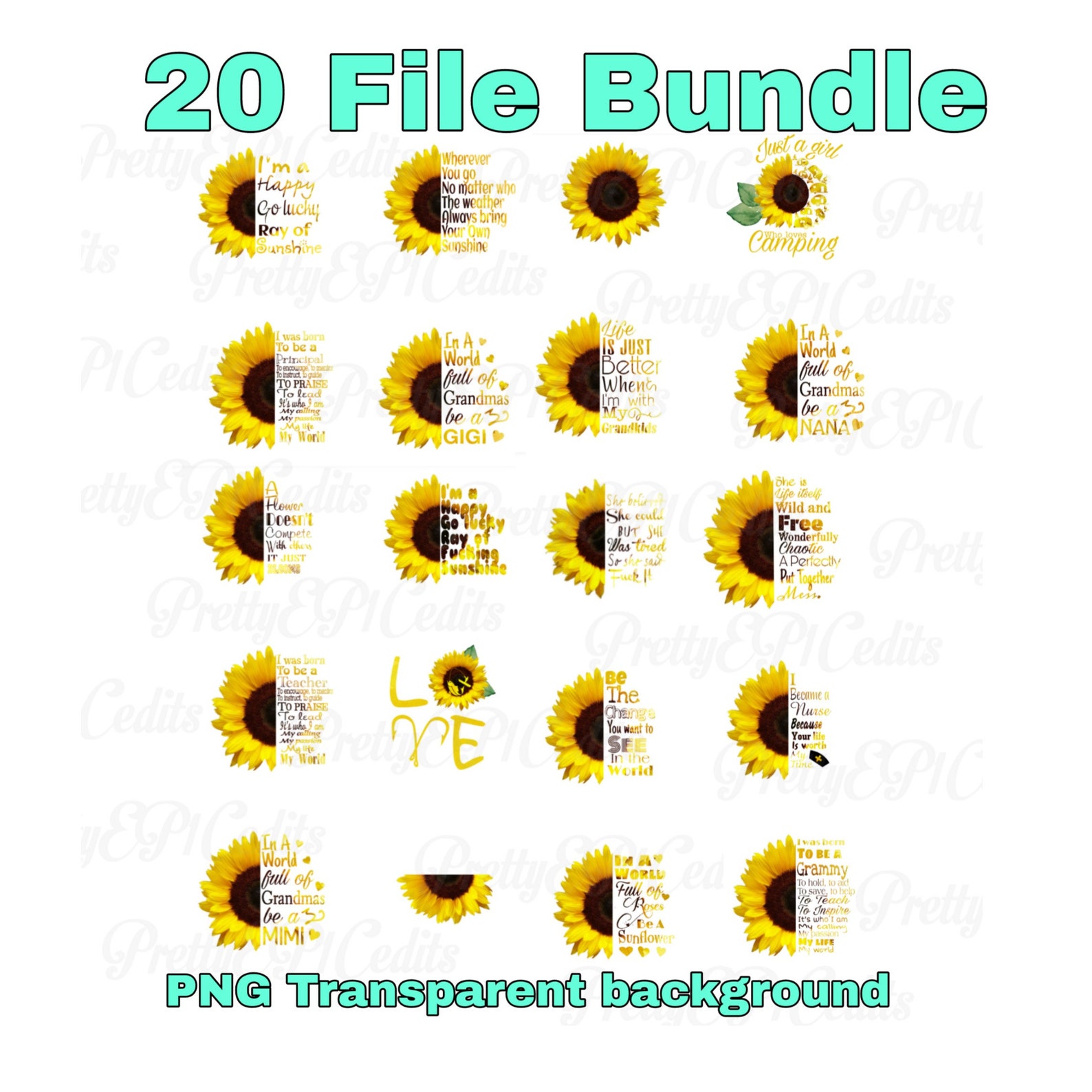 PNG 20 File Mega Sunflower Bundle Half Sunflowers With - Etsy