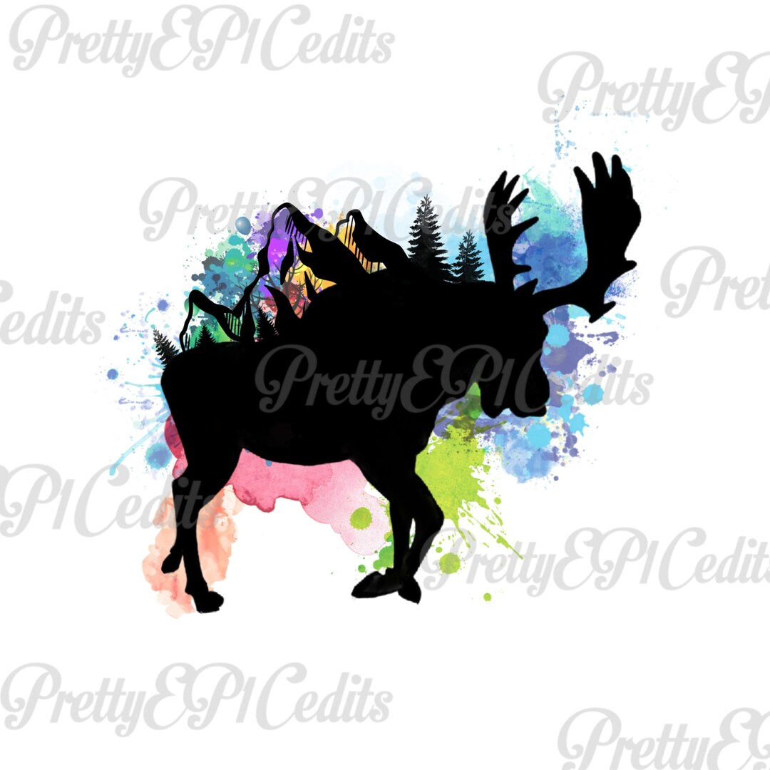 Moose, Watercolor Rainbow, Silhouette, Printable Digital Image PNG, JPG ...