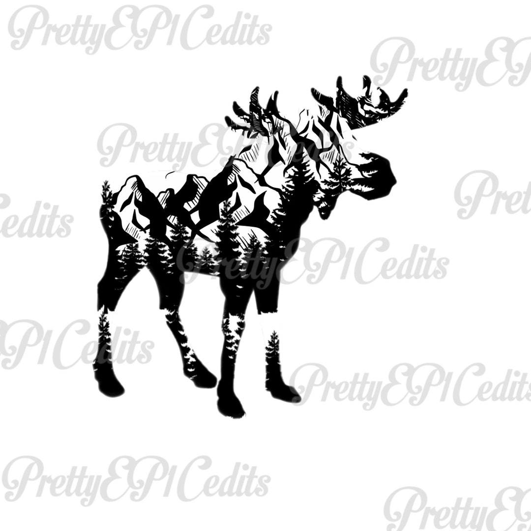 Moose, Trees Mountain Silhouette, Printable Digital Image PNG, JPG - Etsy