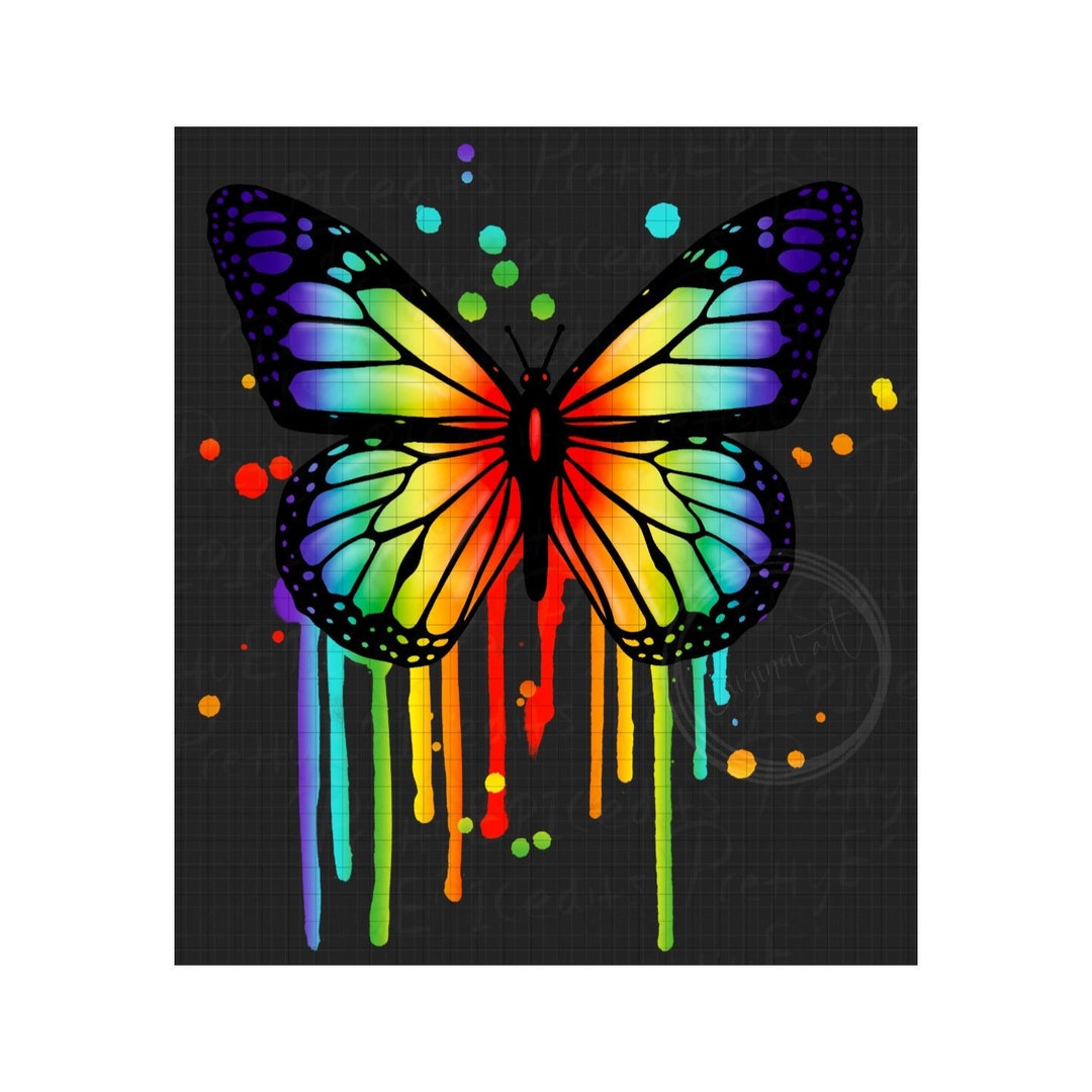 Rainbow Butterfly Art, Dripping Paint Butterfly, Sticker Designs ...