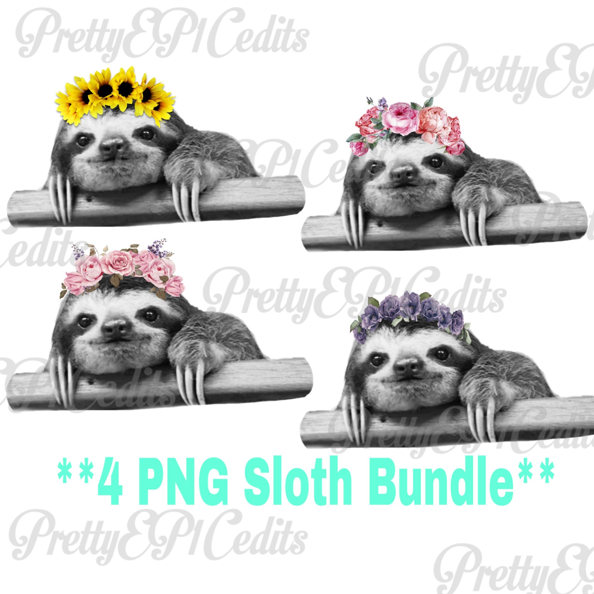 4 Bundle Sloth PNG Digital Download Flower Crowns Printable | Etsy