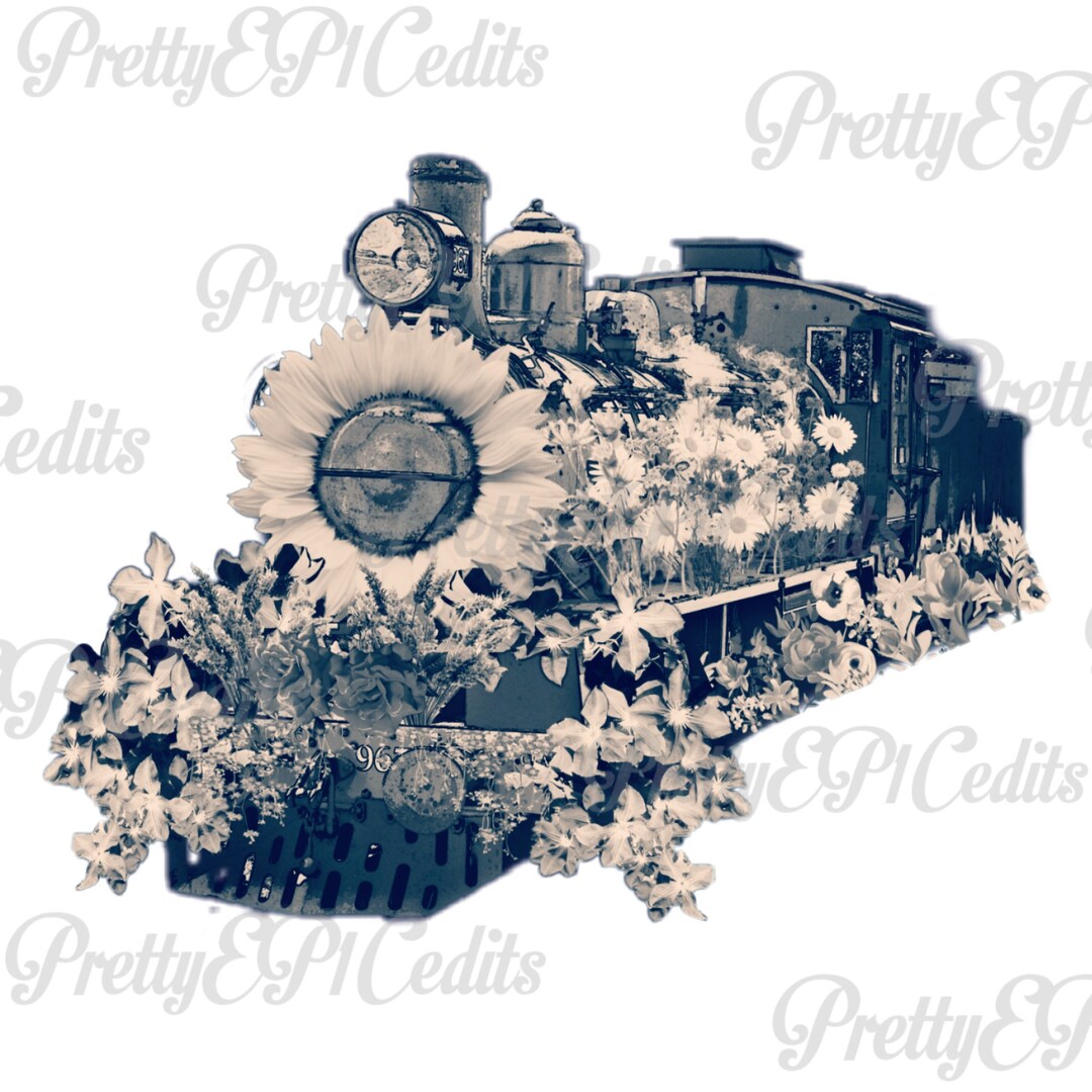 Vintage Flower Train, Sepia, Sunflower, PNG Instant Download, - Etsy